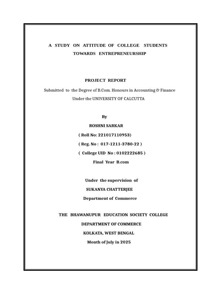 Project Attitude of College Students Towards Entrepreneurship | PDF ...