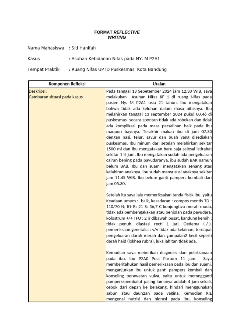 Contoh Reflective Writing Nifas | PDF