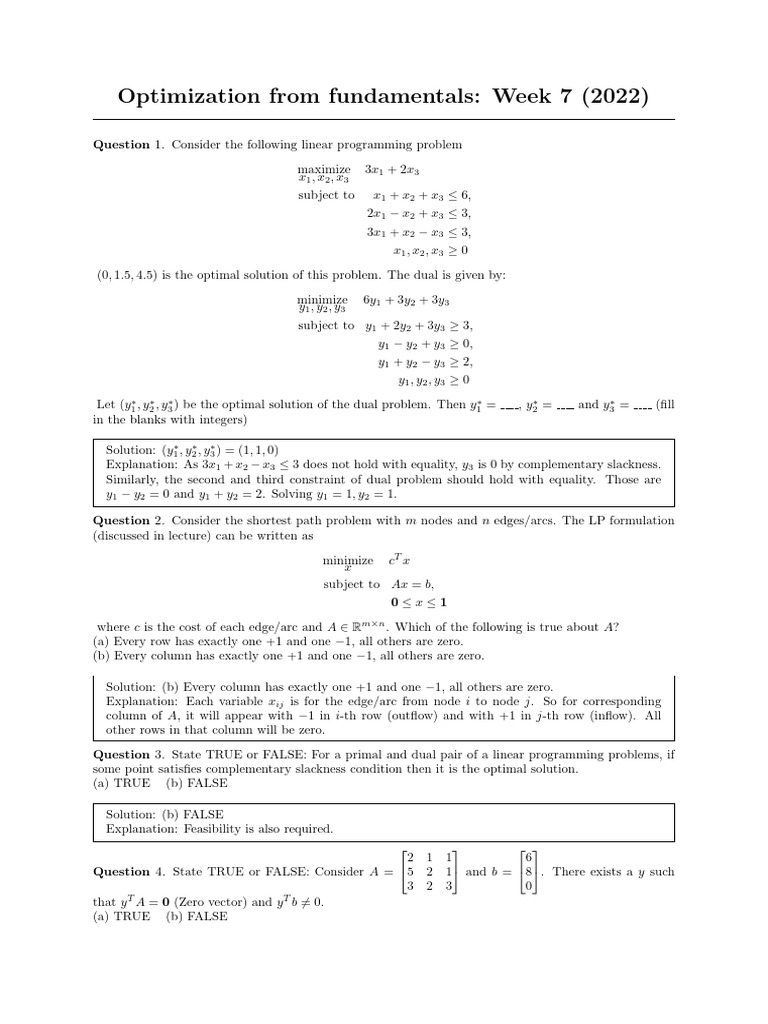 Assignemnt 7 NPTEL Optimization From Fundamentals | PDF | Linear ...
