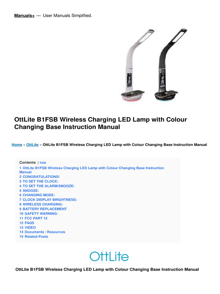 b1fsb Wireless Charging Led Lamp With Colour Changing Base Manual | PDF ...