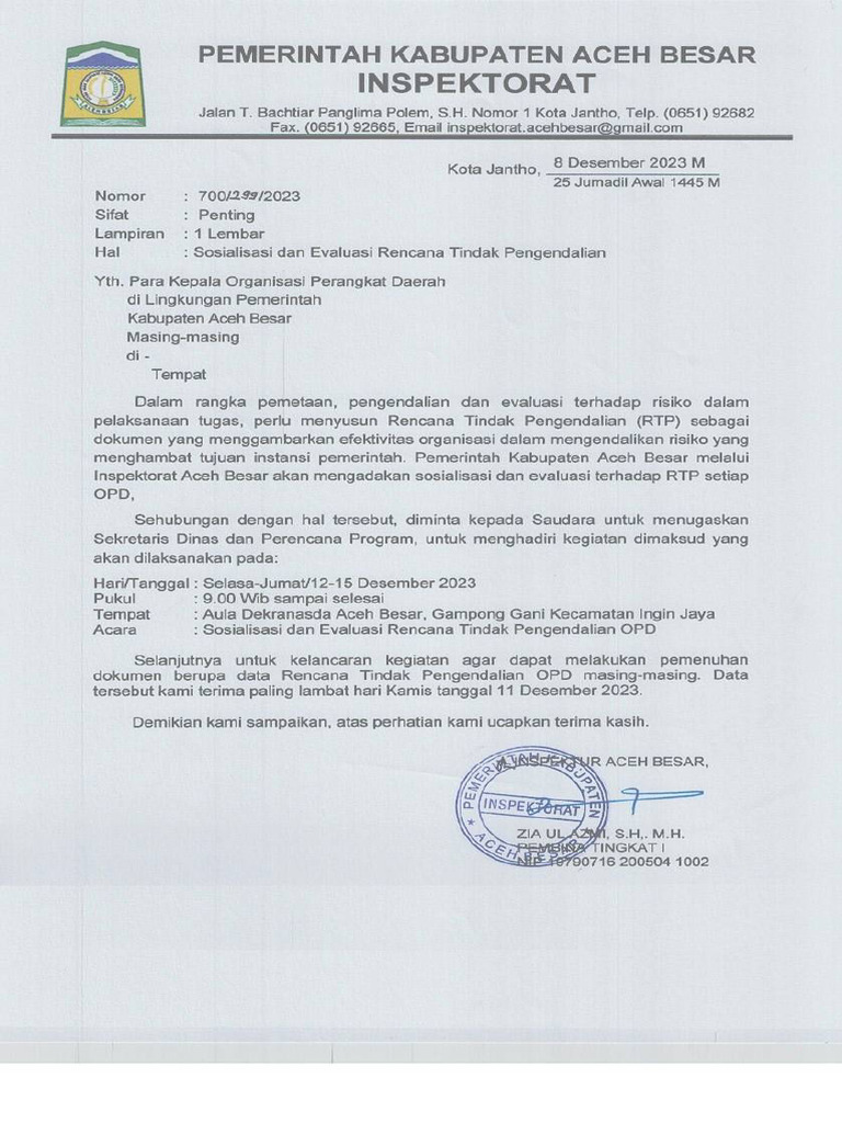 Surat FGD RTP Inspektorat | PDF