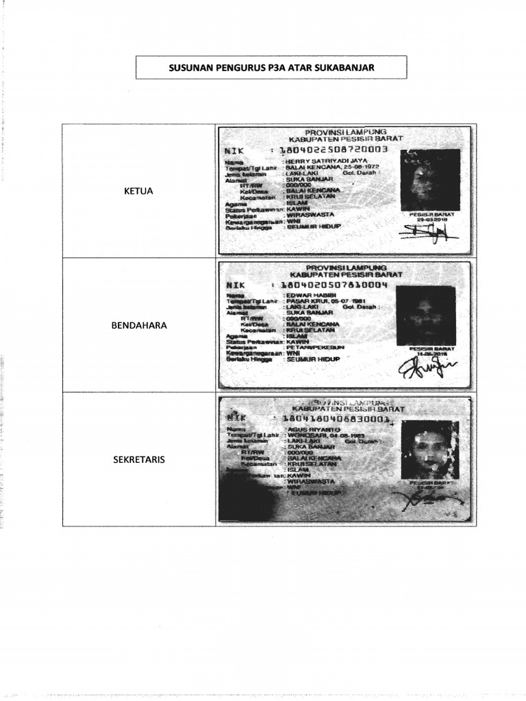 KTP & NPWP Pengurus P3a Atar Sukabanjar Desa Balai Kencana | PDF