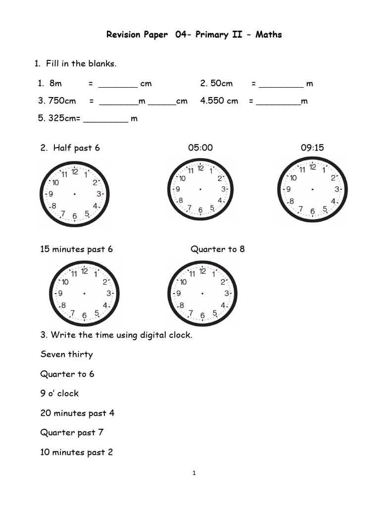 Primary II Maths Revision Exercises | PDF | Mathematics | Arithmetic