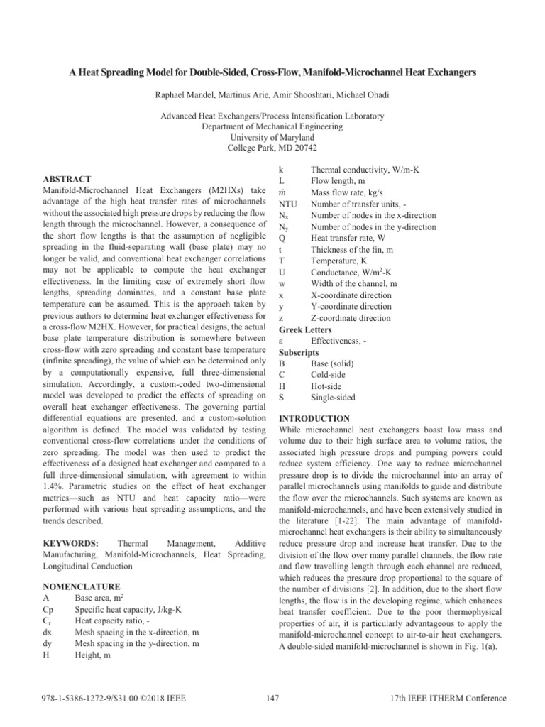 A Heat Spreading Model For Double-Sided Cross-Flow Manifold ...