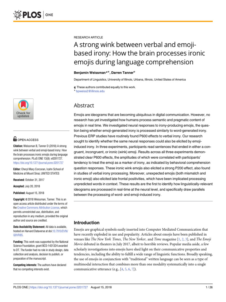 A Strong Wink Between Verbal and Emoji - Based Irony | PDF | Linguistics