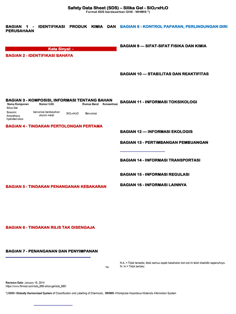 Msds - Silika Gel - Sio2 - Xh2o | PDF