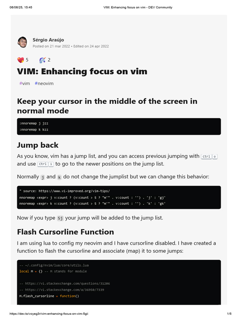 VIM - Enhancing Focus On Vim - DeV Community | PDF | Software | Computing