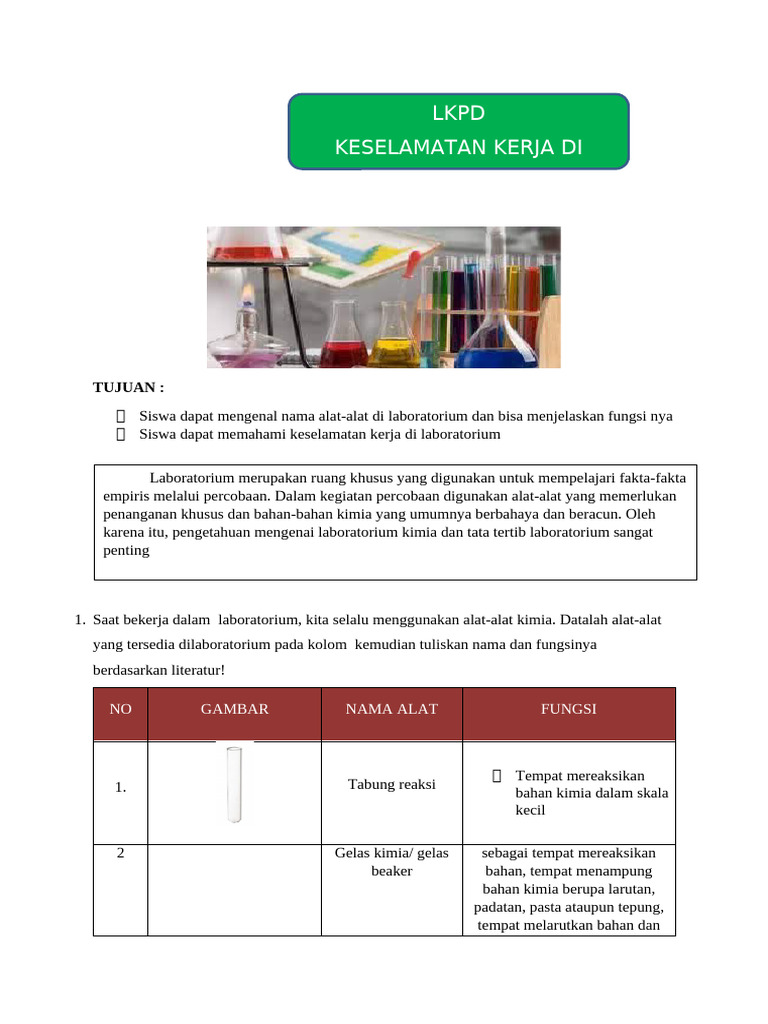 LKPD Alat Lab Dan Simbol Keselamatan Kerja | PDF
