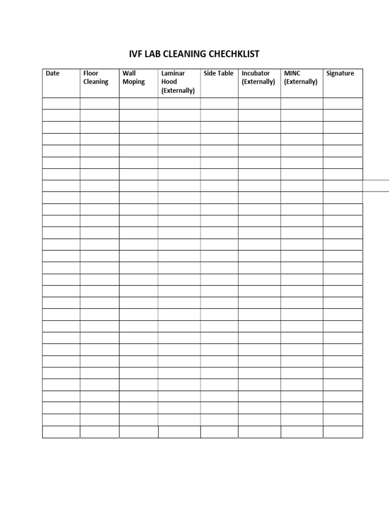 IVF Lab Cleaning Checklist Guide | PDF