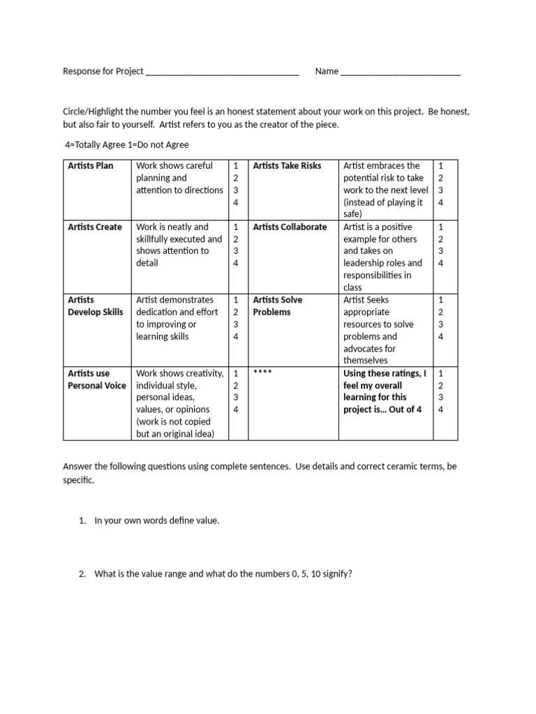 Response For VALUE ART 1-2 Project 3 | PDF | Learning | Cognition