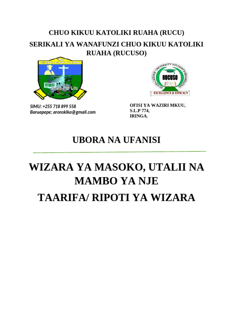 Wizara Ya Masoko, Utalii Na Mambo Ya Nje Taarifa/ Ripoti Ya Wizara | PDF