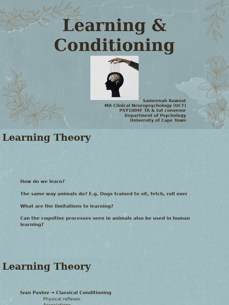 Learning & Conditioning Lecture 1 | PDF | Classical Conditioning | Phobia