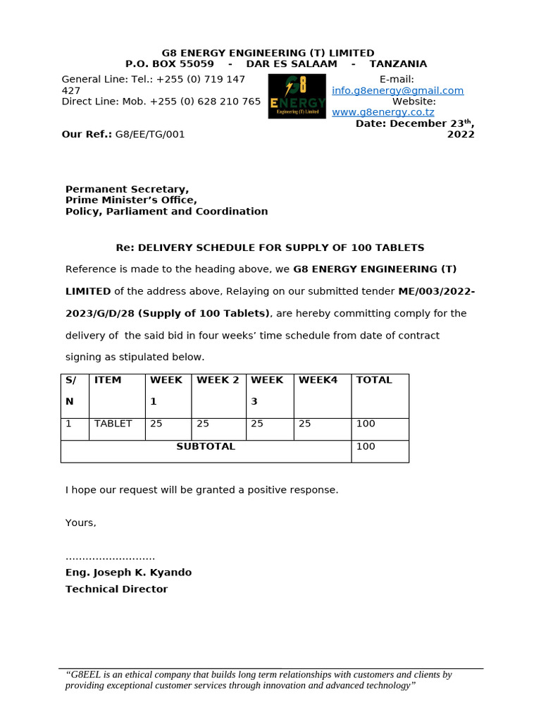 DELIVERY SCHEDULE TABLETS | PDF