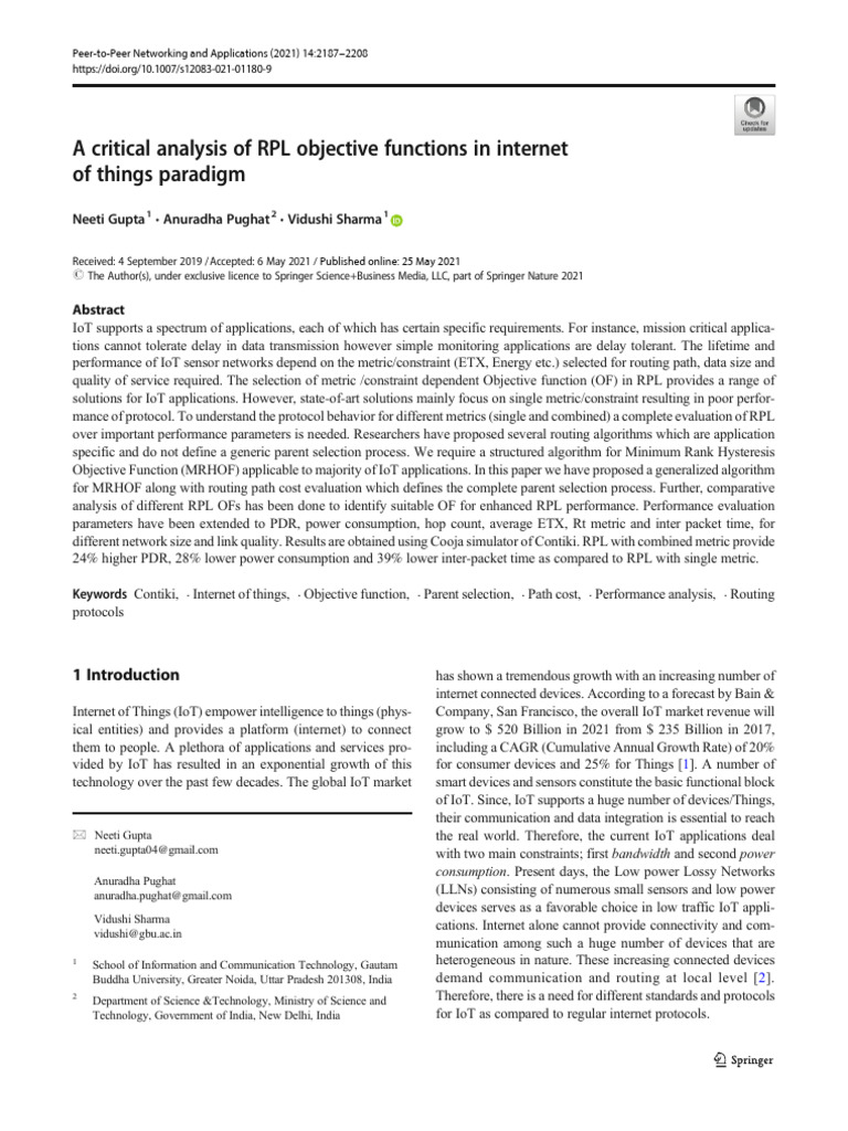 2021 - Vidushi Maam - A Critical Analysis of RPL Objective Functions in ...