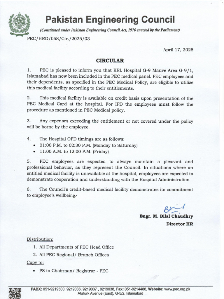 Circular (KRL Hospital On PEC Panel) - 250418 - 122744 | PDF