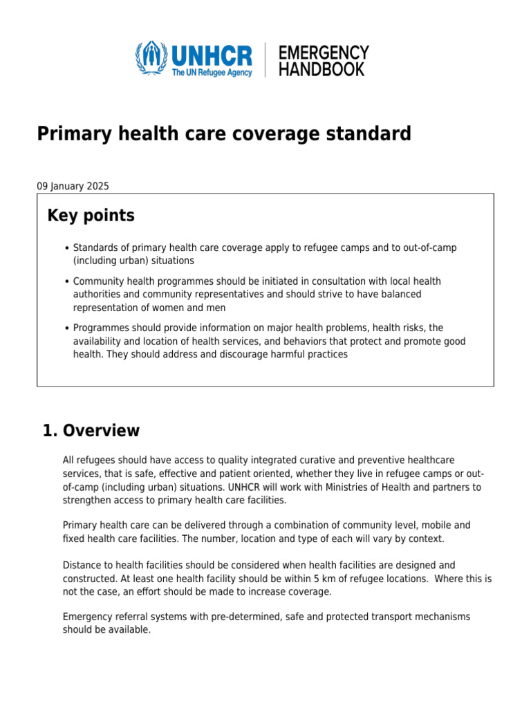 Primary Health Care Coverage Standard | PDF | Health Care | Refugee
