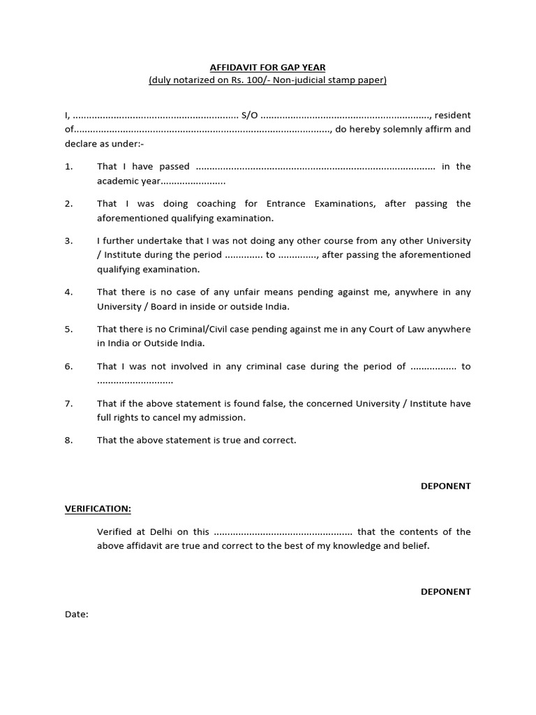 Template For Affidavit For Gap Period, If Any | PDF