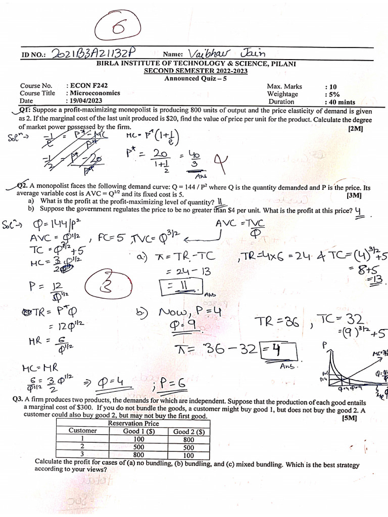 Quiz 5 Microecon 22-23 | PDF
