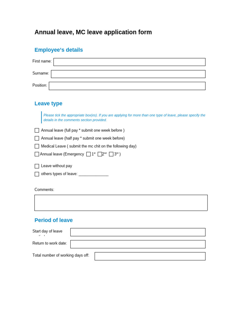 Annual Leave Application Form | PDF