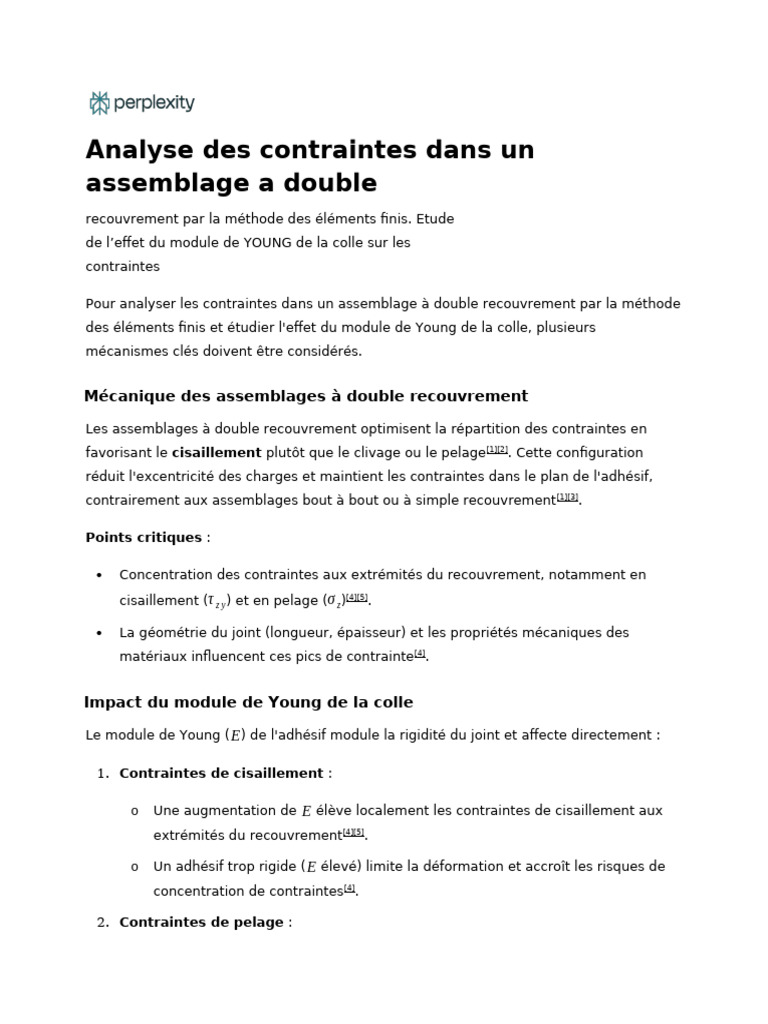 Impact du module de Young sur les contraintes en double recouvrement ...