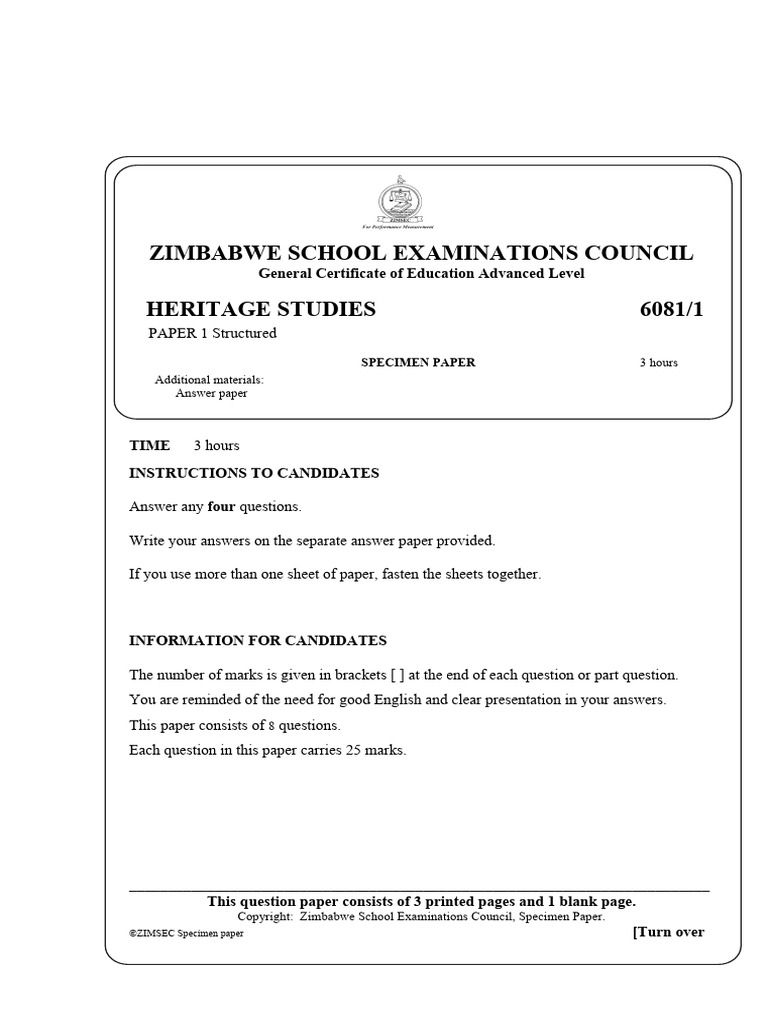 A-Levels Heritage Studies 2021 | PDF | Zimbabwe