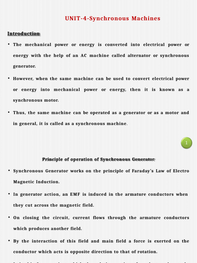 UNIT 4 Synchronous Machines | PDF | Electromagnetic Induction | Electric Motor