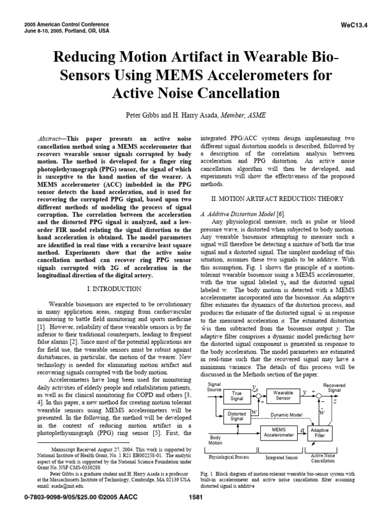 147 - Reducing Motion Artifact Using MEMS Accelerometers For Active Noise Cancellation | PDF ...