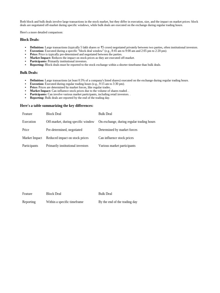 Bulk vs Block Deals | PDF