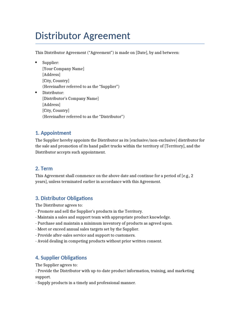 Distributor Agreement Template | PDF | License | Business Law