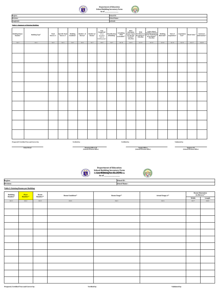 NSBI Data Gathering Forms SY 2024 2025 FINAL | PDF | Building Materials ...