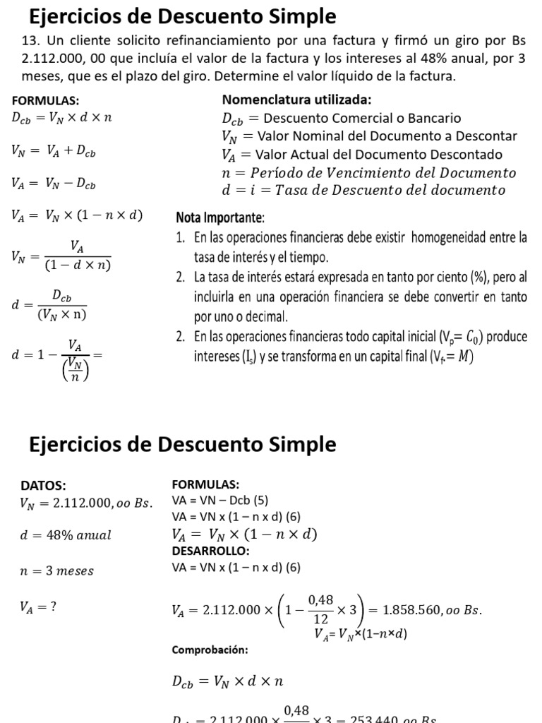 TEMA 1 - Ejercicios Tipo Examen - Descuento Simple | PDF | Interés