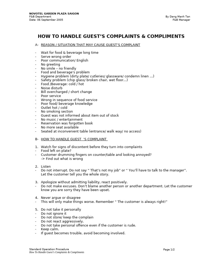 Handle Guest's Complaint & Compliments | PDF