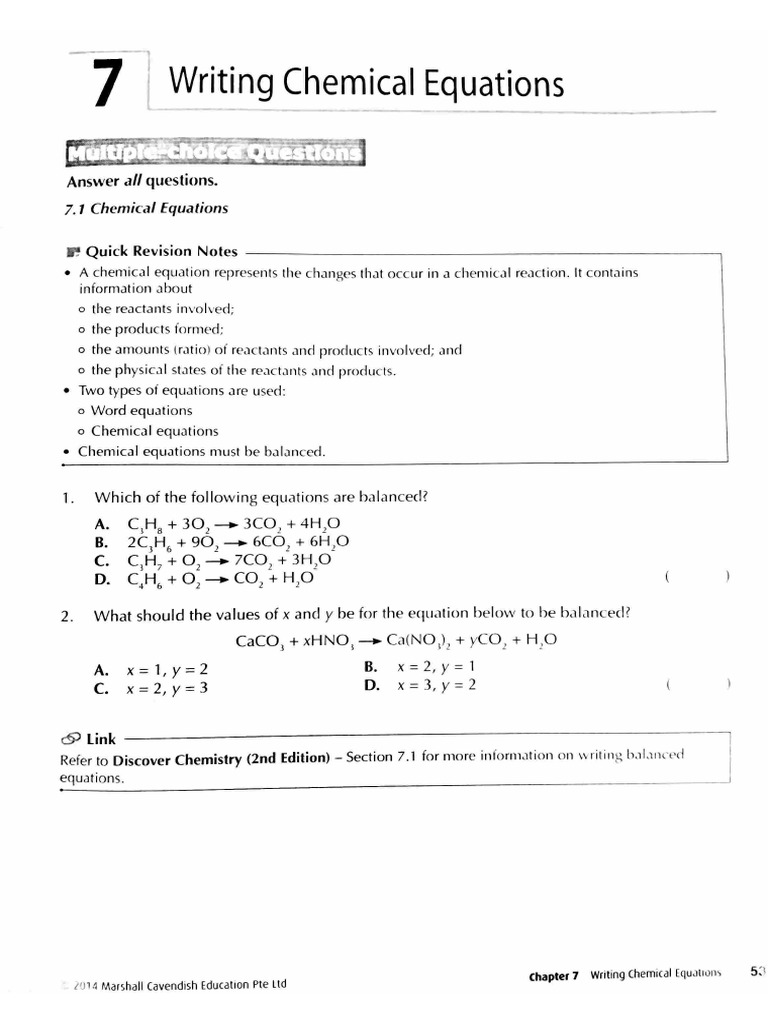 Chemistry Writing Chemical Equations 2 - Combi - Unit 7 | PDF