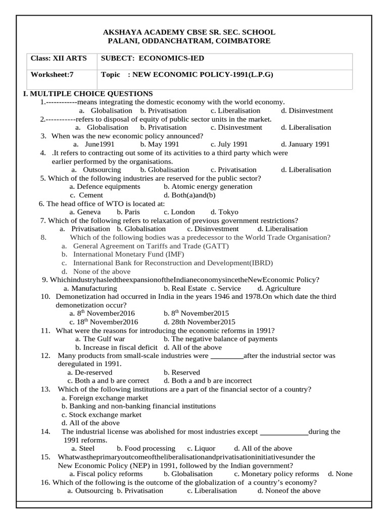 Xii Eco Worksheet - 7 Ied-Ch 3 LPG | PDF | Devaluation | Economies