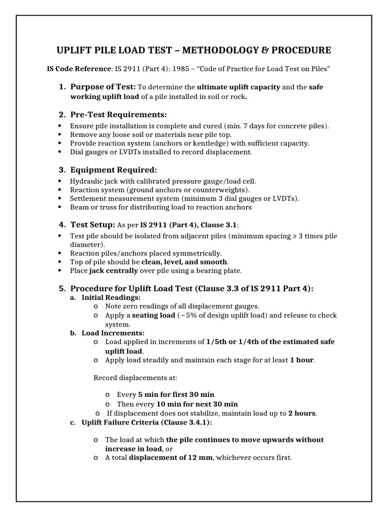 Uplift Pile Load Tes1 | PDF | Deep Foundation | Civil Engineering