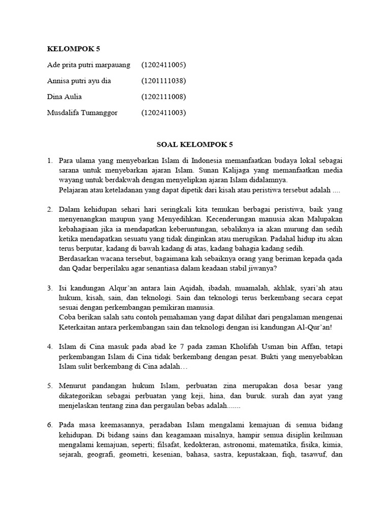 Pertanyaan Diskusi Islam dan Budaya | PDF