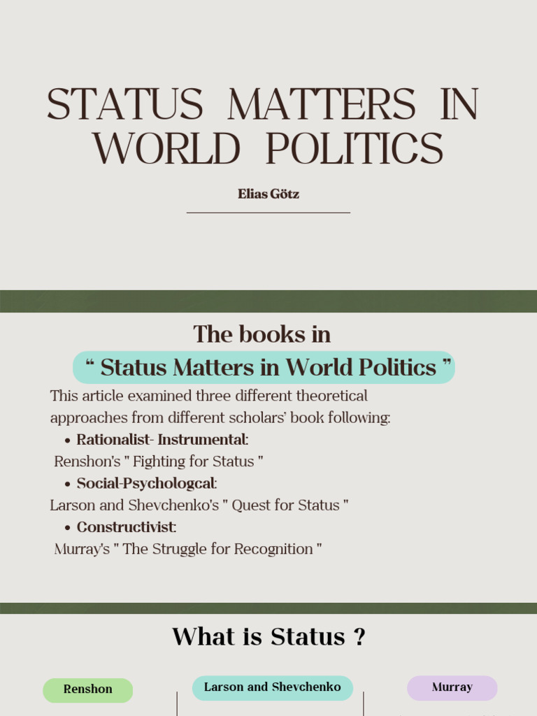 Status Dynamics in World Politics | PDF | Scientific Theories | Liberal ...