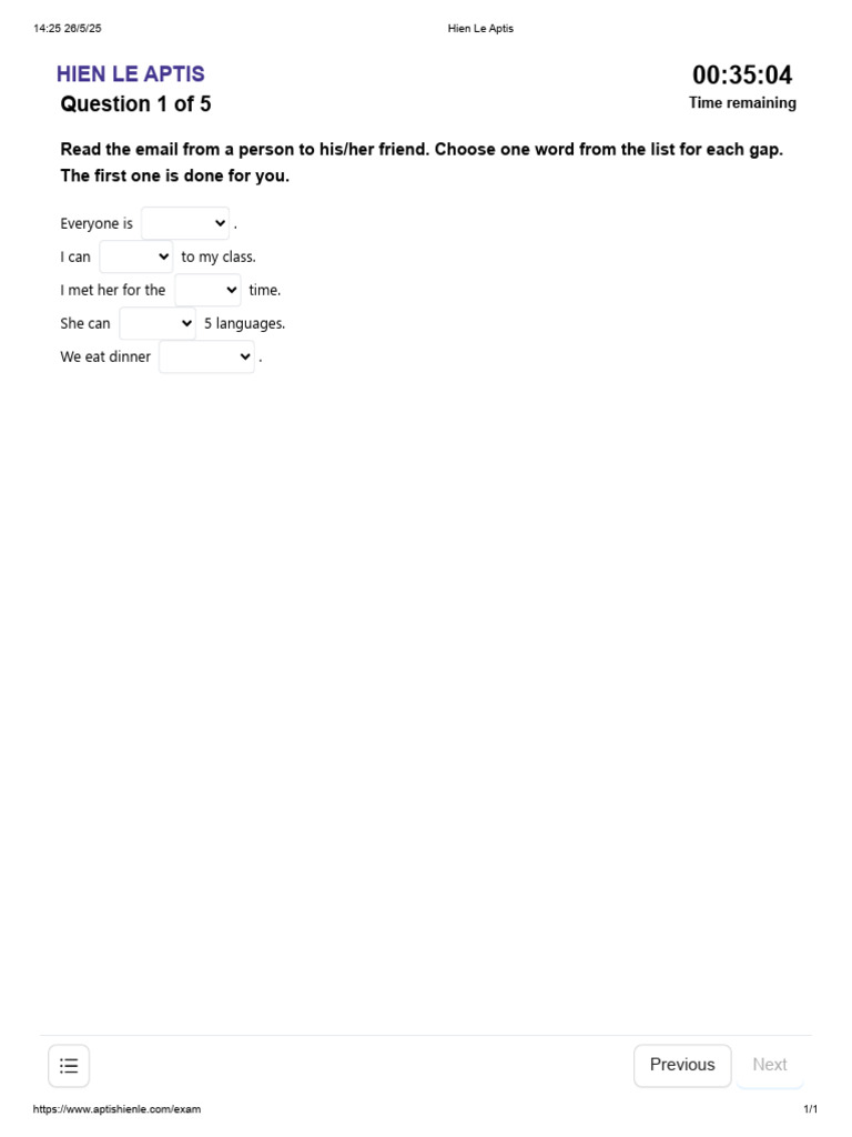 Question 1 of 5: Hien Le Aptis | PDF