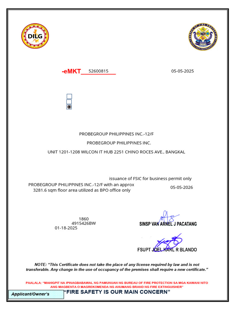 Probegroup Philippines Inc. 12f | PDF | Fire Safety | Justice