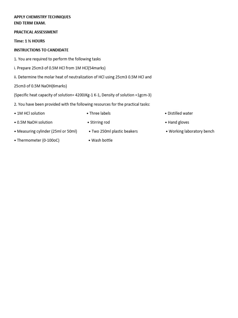 Chemistry Practical Exam Instructions | PDF
