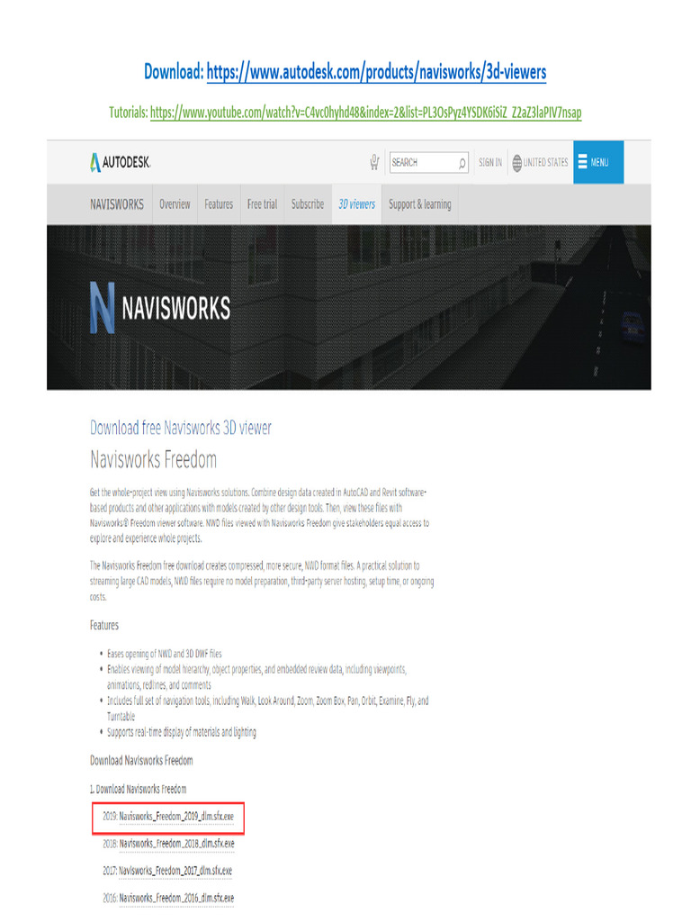 Navisworks Freedom Download & Youtube Tutorial | PDF