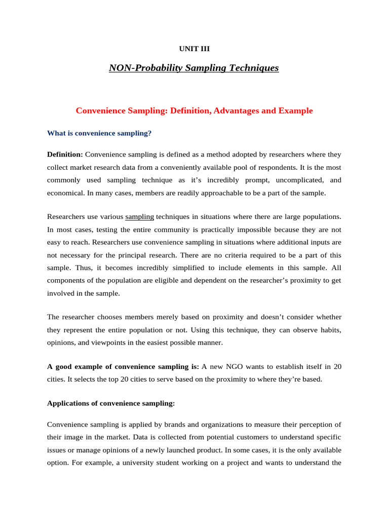 Unit III - Non Probability Sampling Technique Notes | PDF | Sampling ...