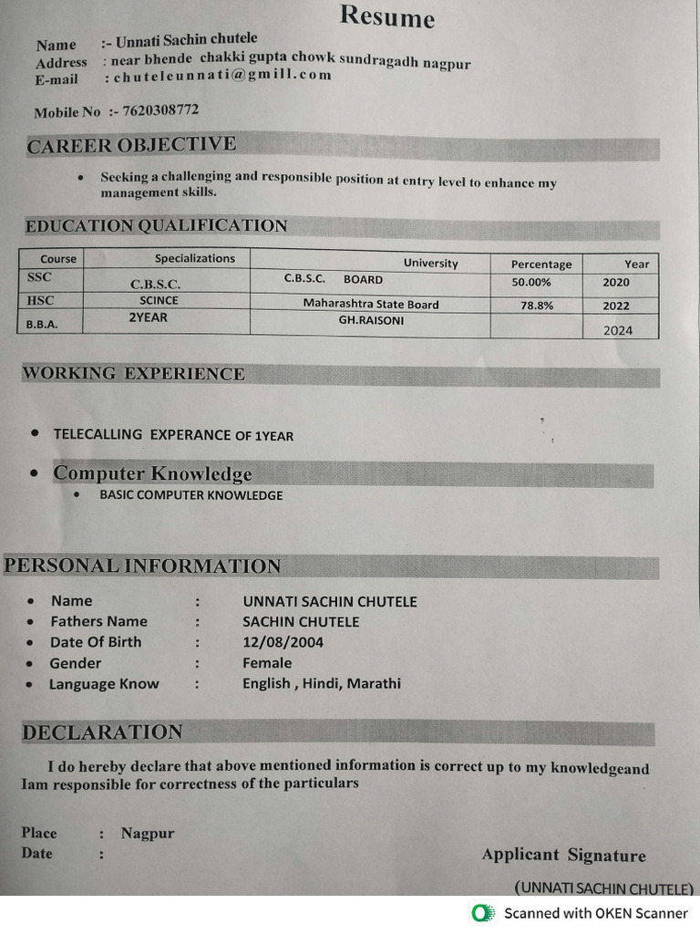 Resume Unnati Chutele | PDF