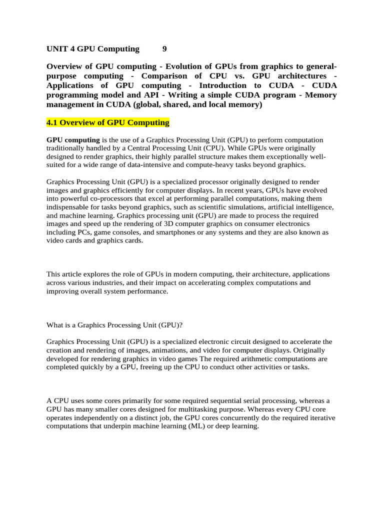 GPU Computing: Evolution and Applications | PDF | Graphics Processing ...
