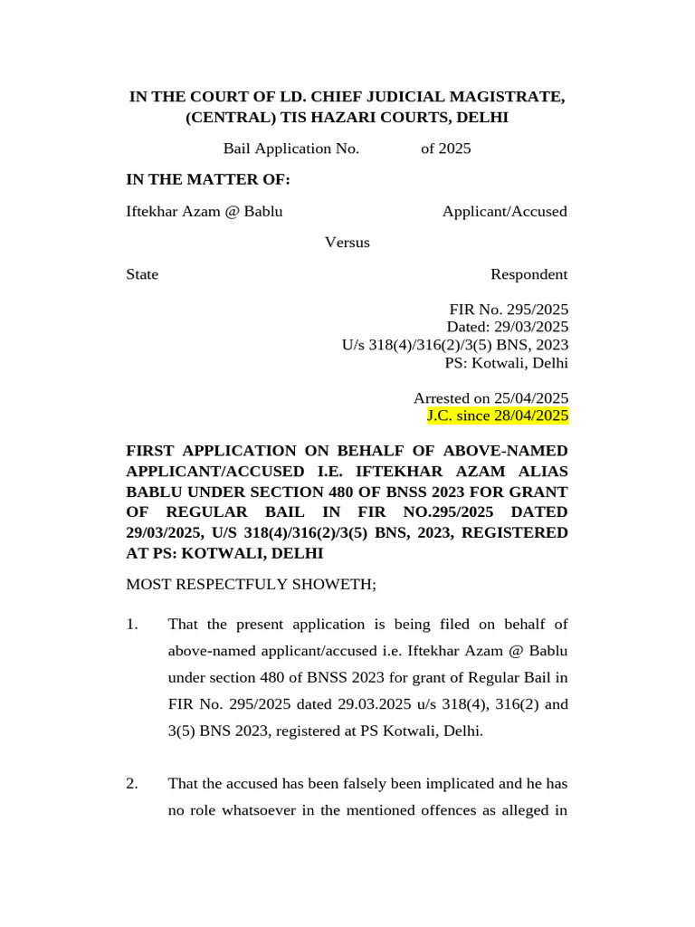 Bail Application in Iftekhar | PDF | Bail | Common Law