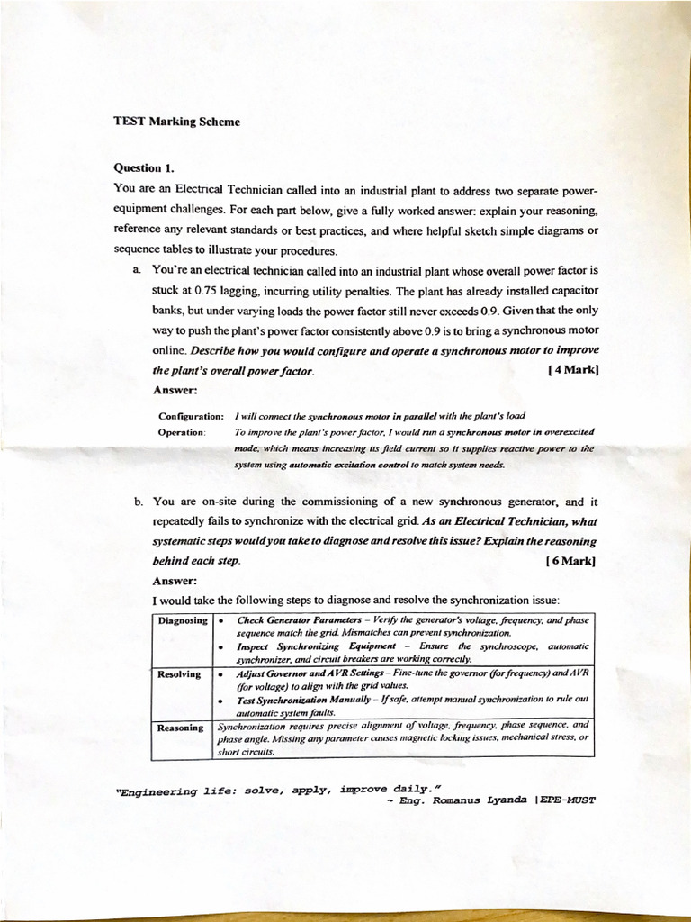 Marking Scheme Test One | PDF