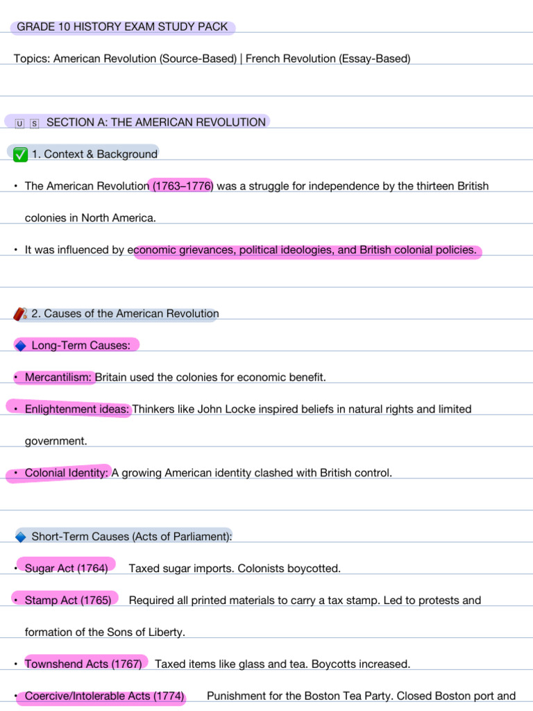 Grade 10 History Exam Study Guide | PDF | French Revolution | American ...