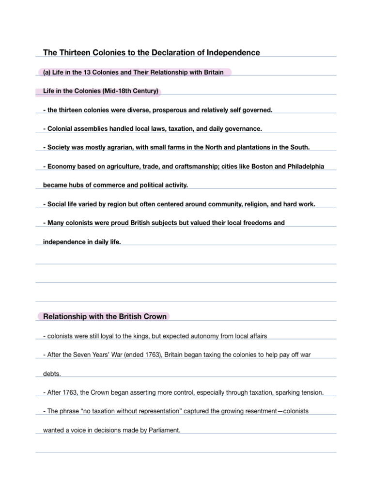 Thirteen Colonies to Independence Overview | PDF | Thirteen Colonies ...