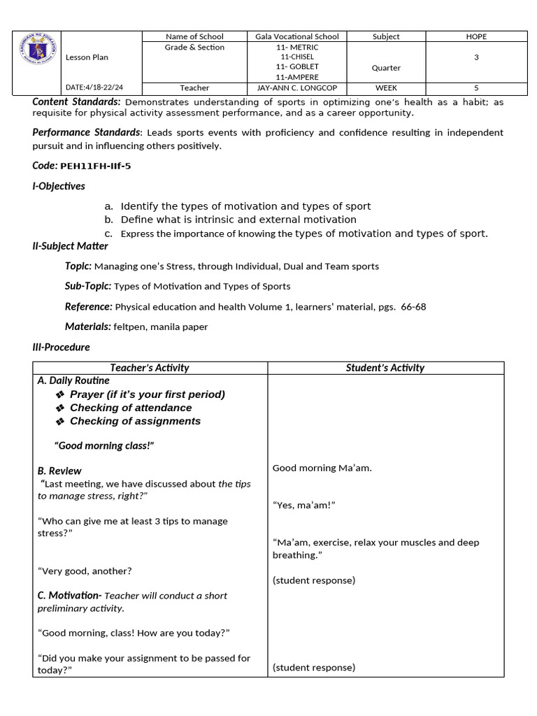 Lesson plan 3 types of motivation | PDF | Motivation | Motivational