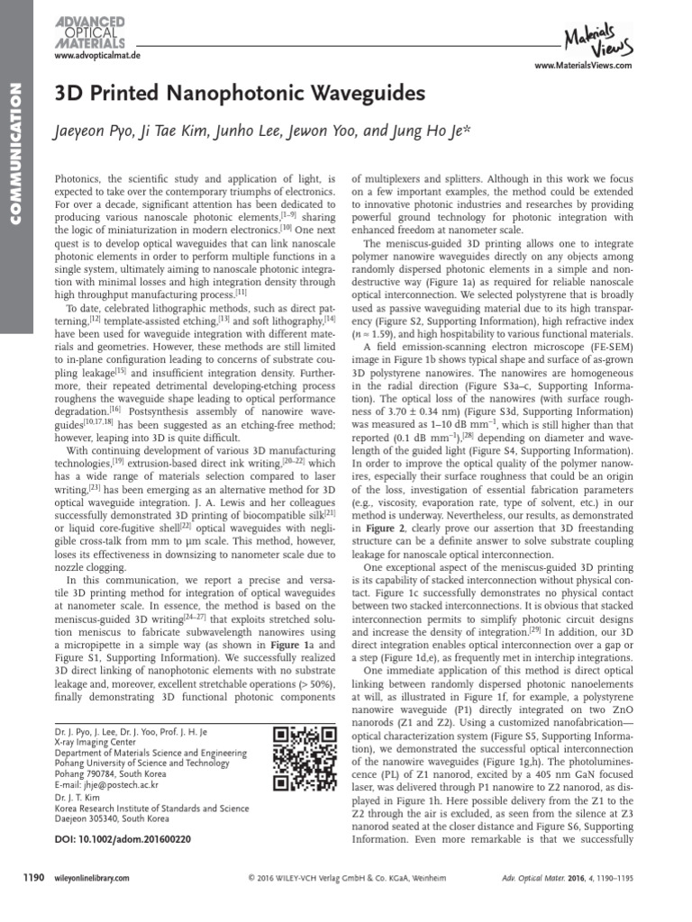 Advanced Optical Materials - 2016 - Pyo - 3D Printed Nanophotonic ...